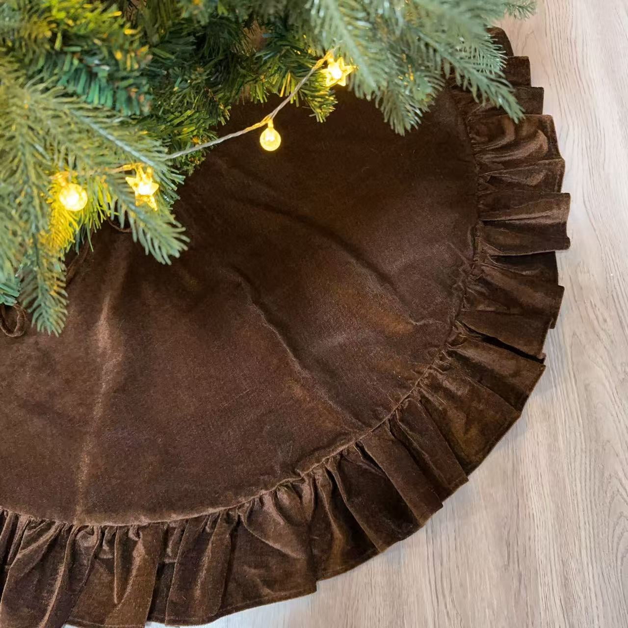 48 Inch Rustic Ruffled Velvet Christmas Tree Skirt with Bowknot ...