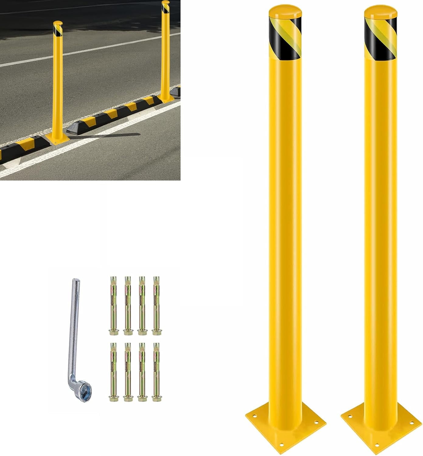 48-Inch Safety Bollard - Heavy Duty Steel Bollard with 4.5-Inch ...