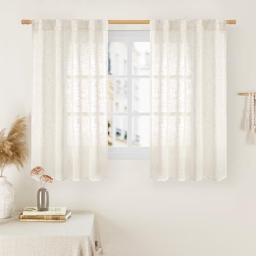 48 Inch Short Window Linen Curtains, Light Filtering Panels Back Tab ...