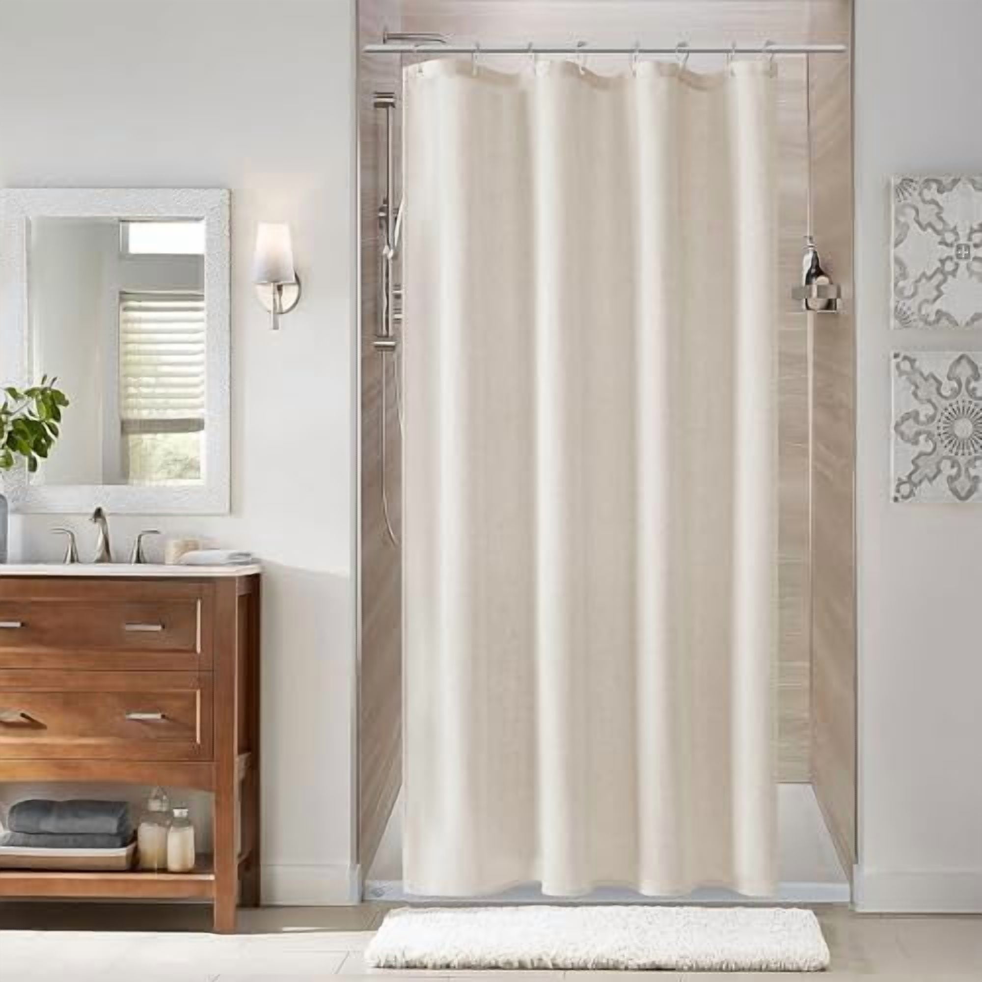 48 Inch Shower Curtain - Stall Narrow Half Green Linen Ultra Thick ...
