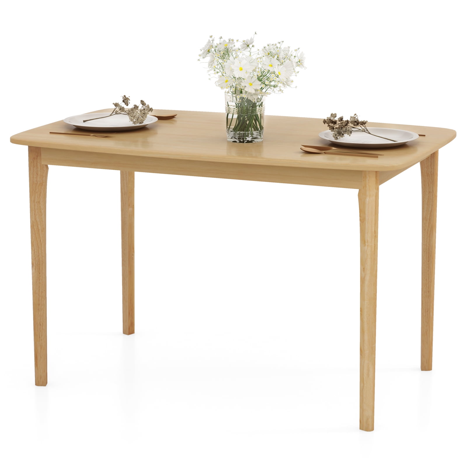 48 Inch Solid Wood Dining Table with Rubber Wood Supporting Legs for ...