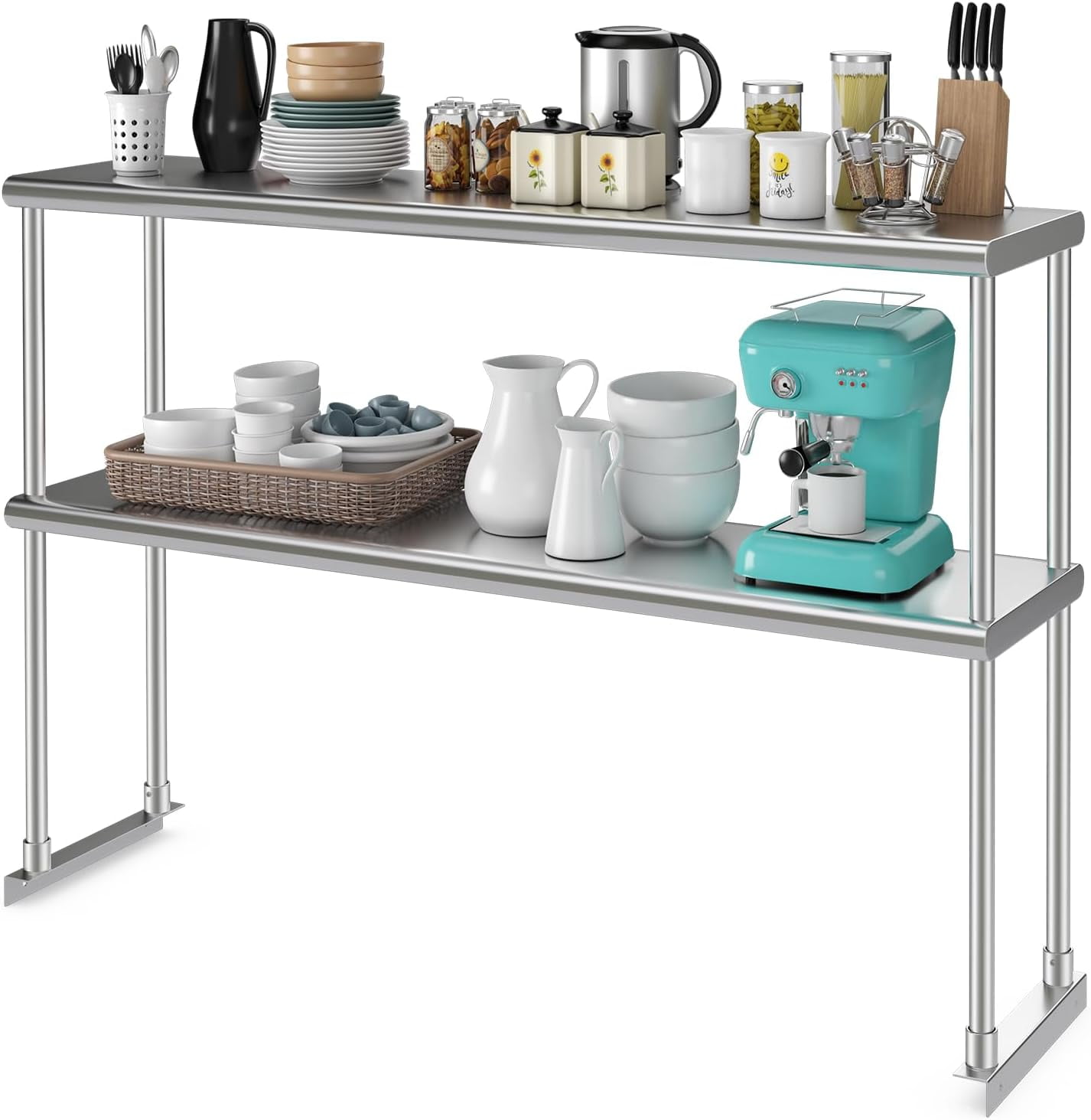 48 Inch Stainless Steel Overshelf with Adjustable Lower Shelf, 2 Tier ...