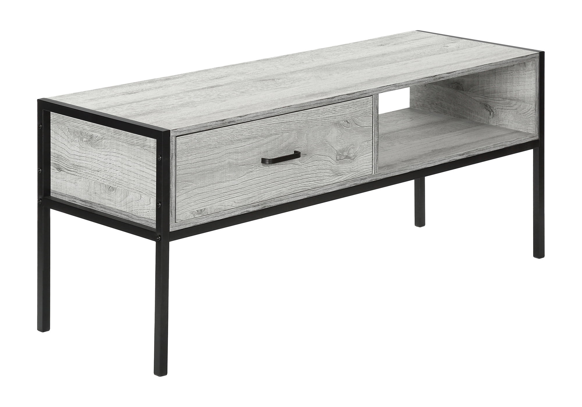48 Inch TV Stand Console with Storage Drawer in Grey Laminate and Black ...