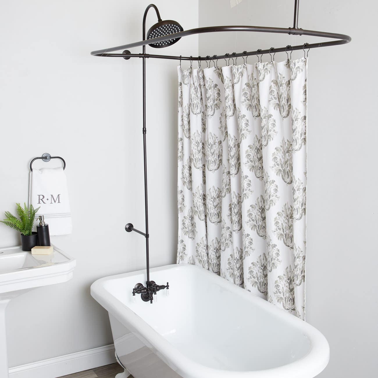 48 Inch Tub Wall Mount Clawfoot Tub Shower Enclosure with Faucet and ...