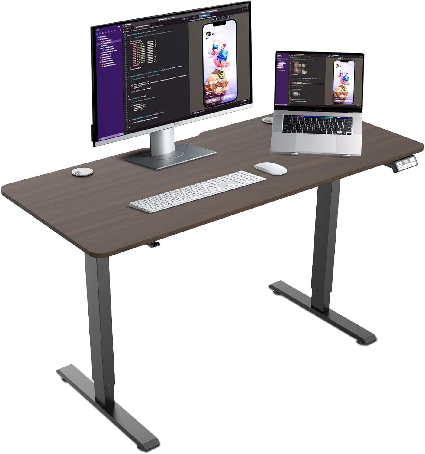 48 Inch Walnut Electric Standing Desk - Adjustable Height Stand up Sit ...