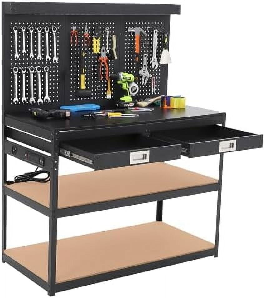 48 Inch Work Table, Heavy-Duty Steel Tool Workbench with 2 Drawer ...