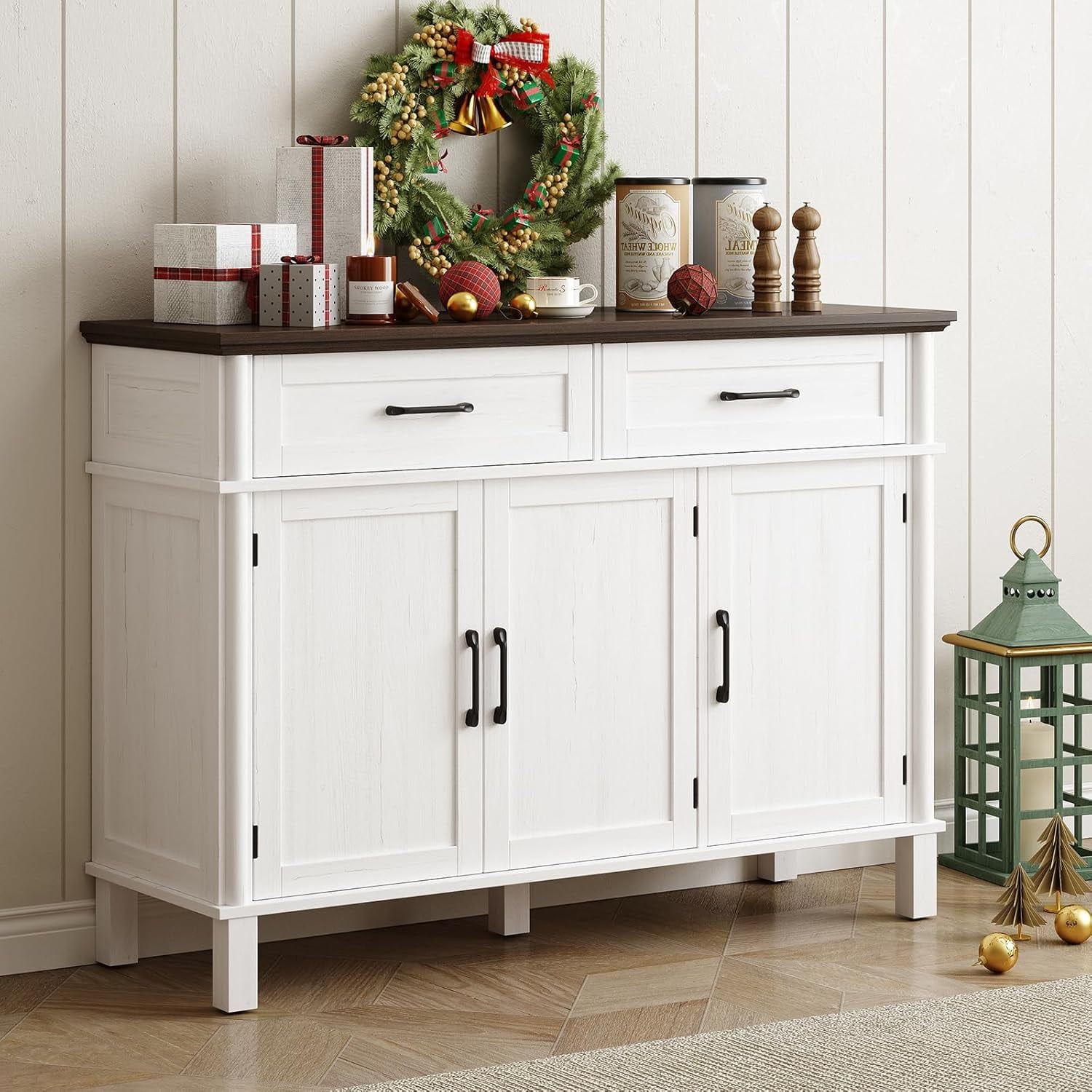 48 Inches Buffet Cabinet with Storage, Farmhouse Sideboard Buffet w/2 ...