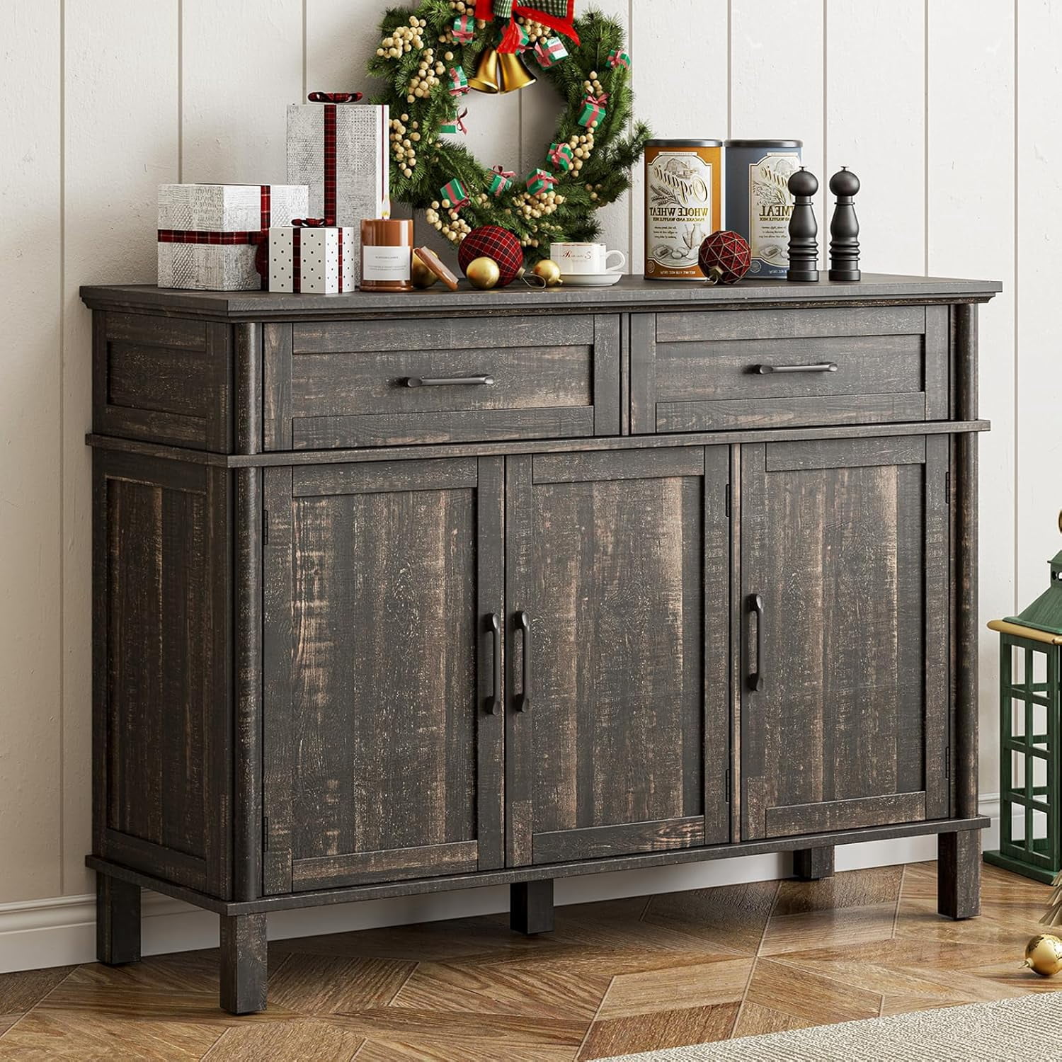 48 Inches Buffet Cabinet with Storage, Farmhouse Sideboard Buffet w/2 ...