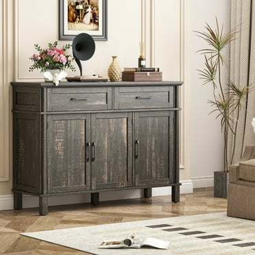 Homfa Living Room Dining Storage, Modern Sideboard Buffet, Glass Doors ...