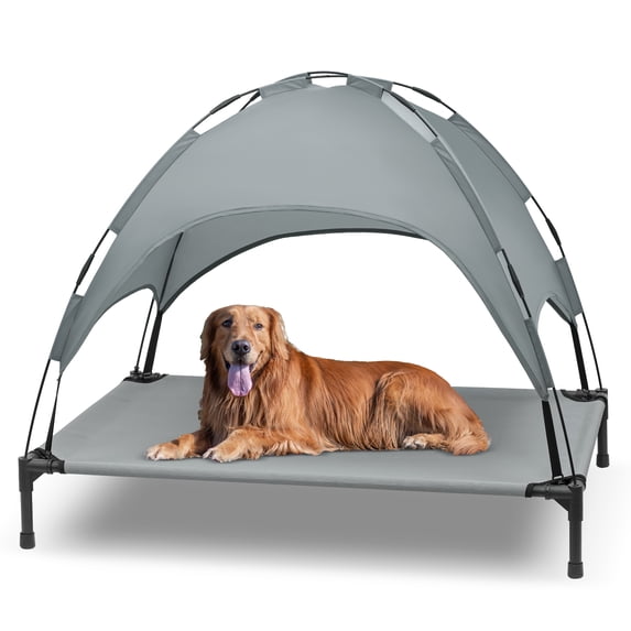 48 Inches Extra Large Elevated Dog Bed with Canopy, Portable Indoor ...