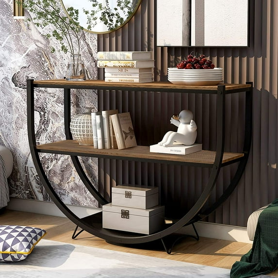 48 Inches Rustic Style Console Table 2 Tier Sofa Table for Entryway ...