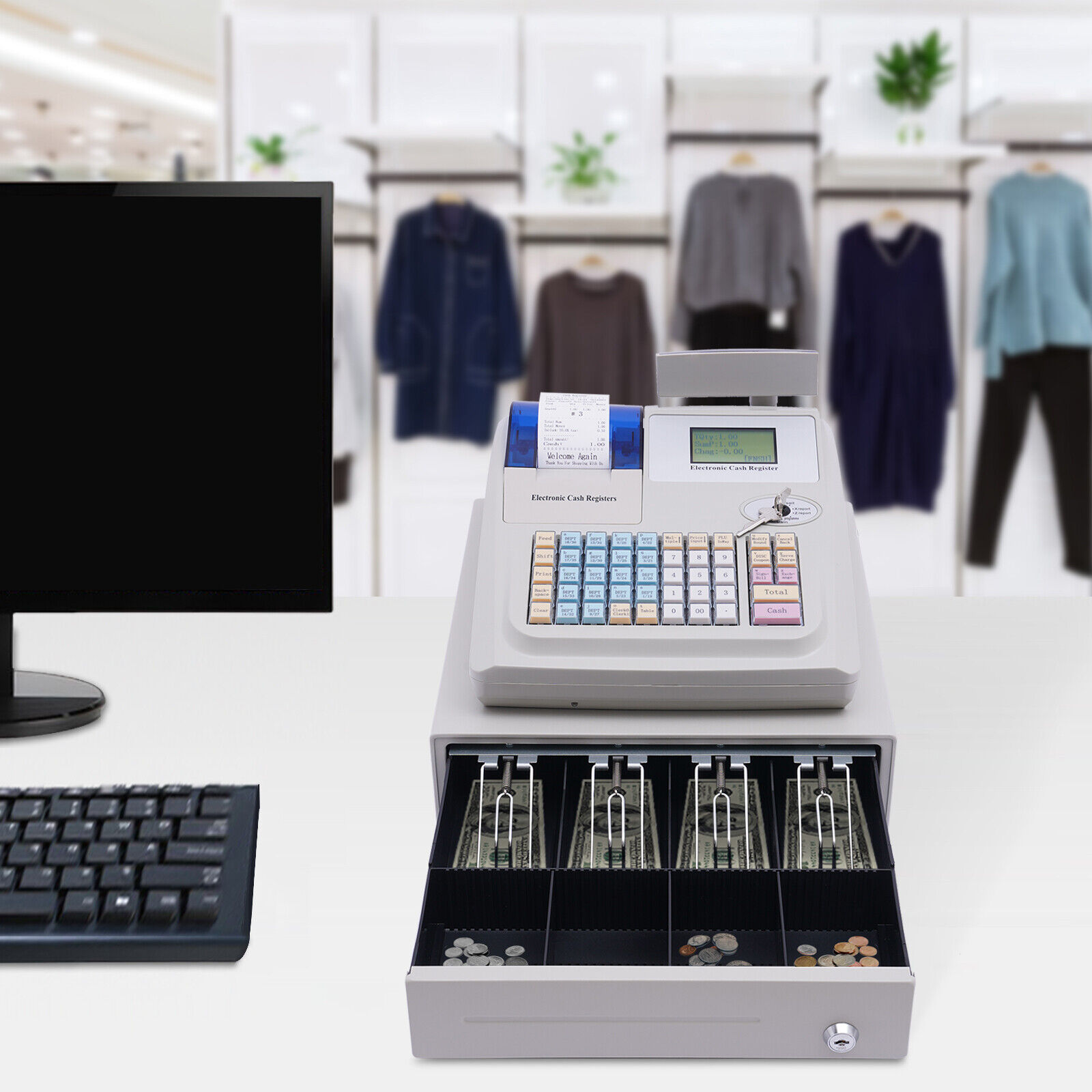 48 Keys Electronic Cash Register Cash Management System with Thermal ...