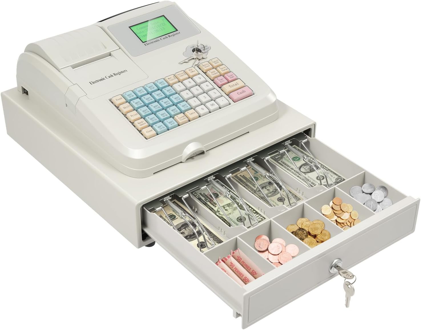 48-Keys Electronic Cash Register, POS Casher Cash and Coin Drawer Box ...