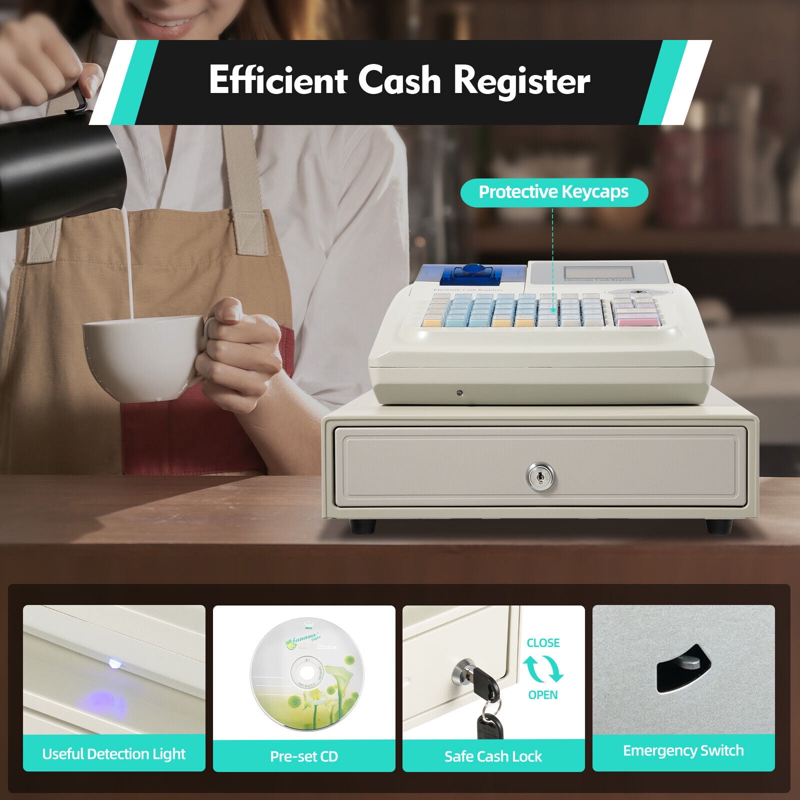 48 Keys Electronic Money Boxes Modern White Cash Register 4 ...