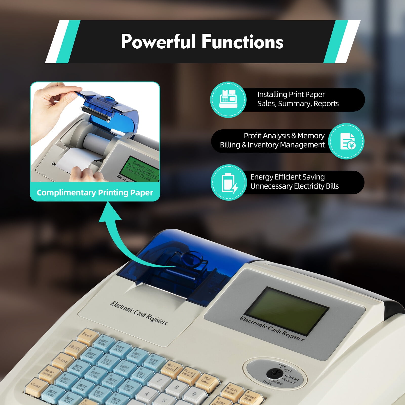 48 Keys White 28*33.5*4.5-12cm Electronic Cash Register Cash Management ...