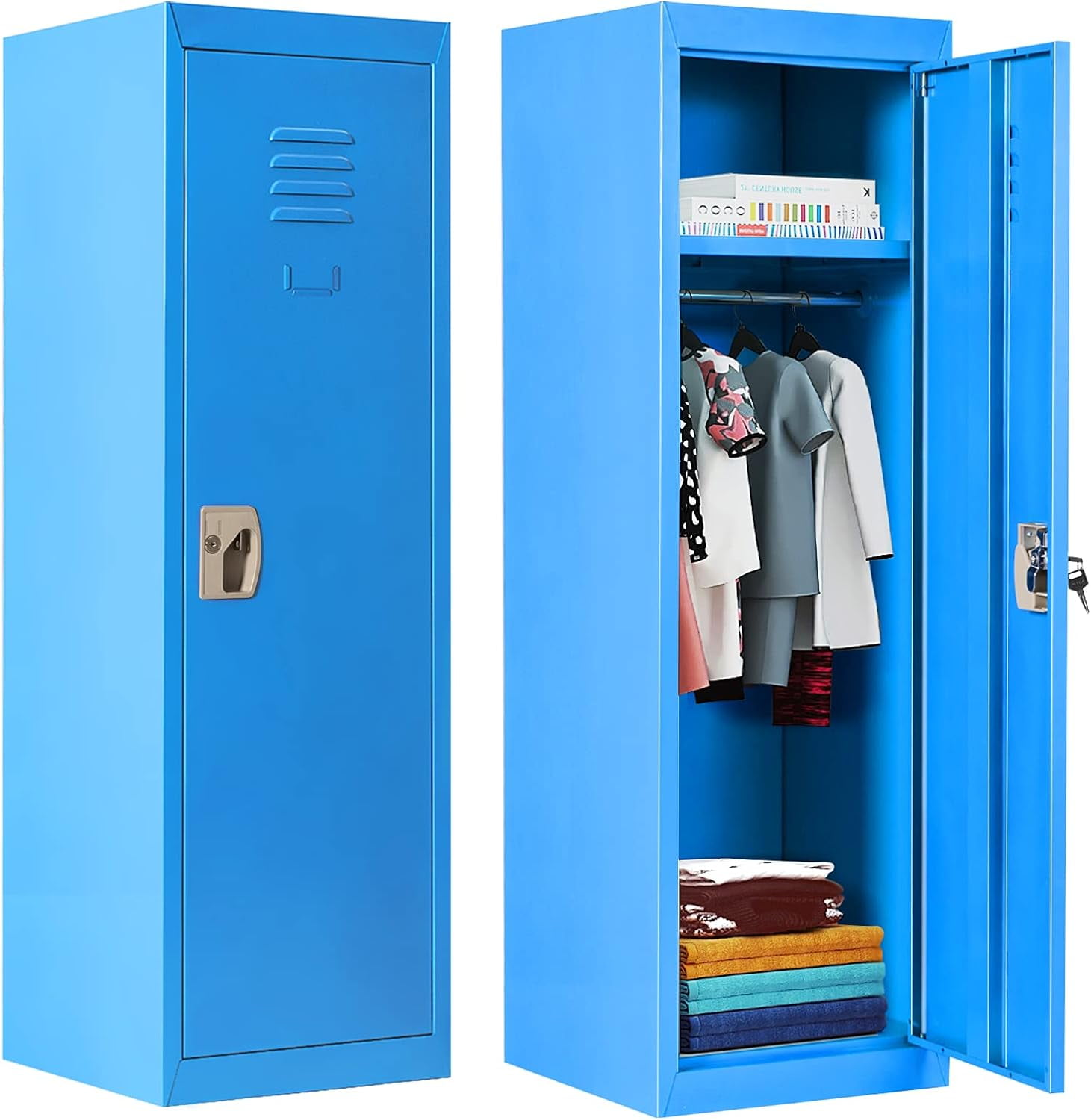 48" Kids Locker Cabinet, Daycare Metal Coat Locker w/Hanging Rod ...