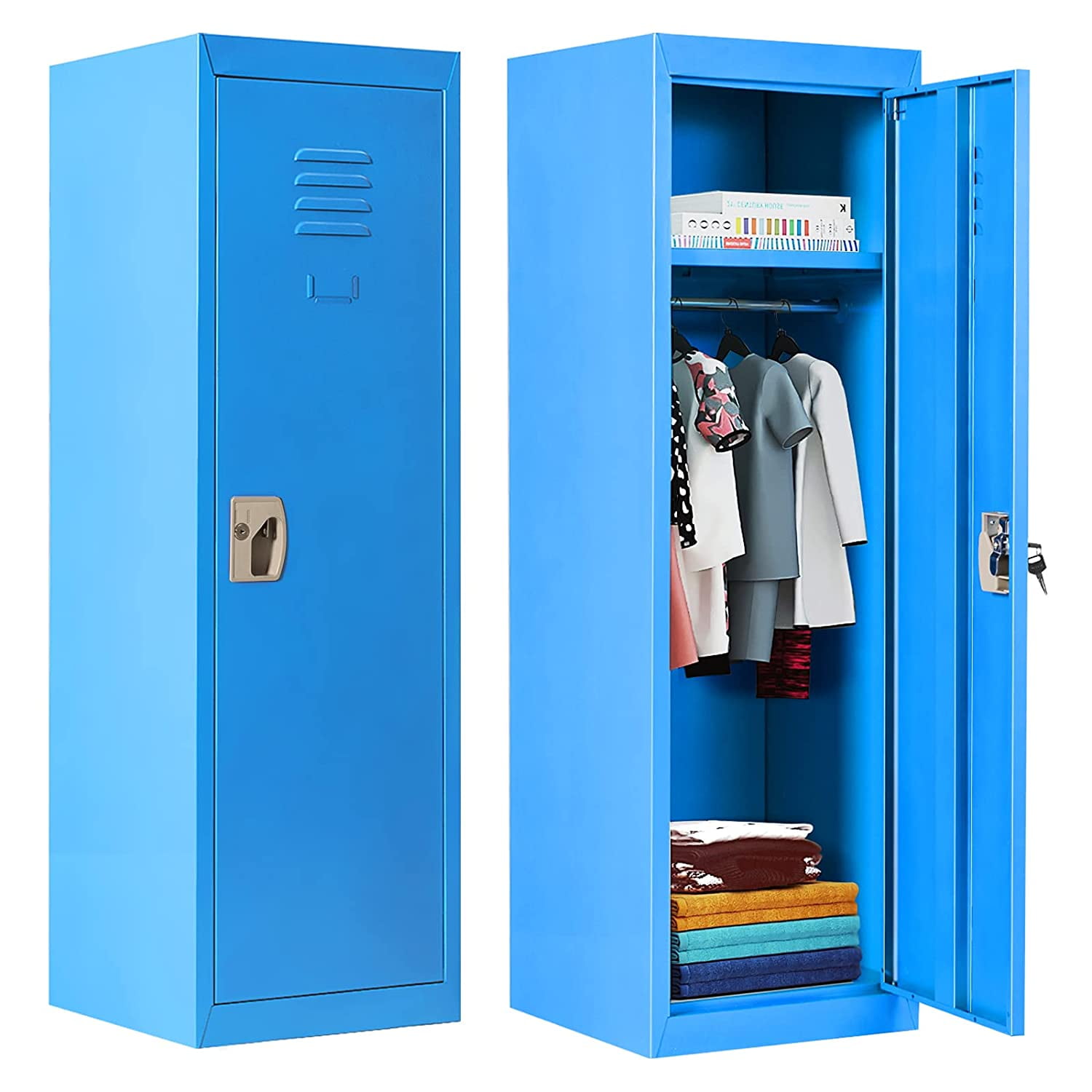 48" Kids Locker Cabinet, Daycare Metal Coat Locker w/Hanging Rod ...
