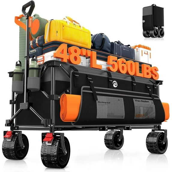 48" L Folding Beach Wagon Cart Foldable, 560lbs Weight Capacity 300L ...