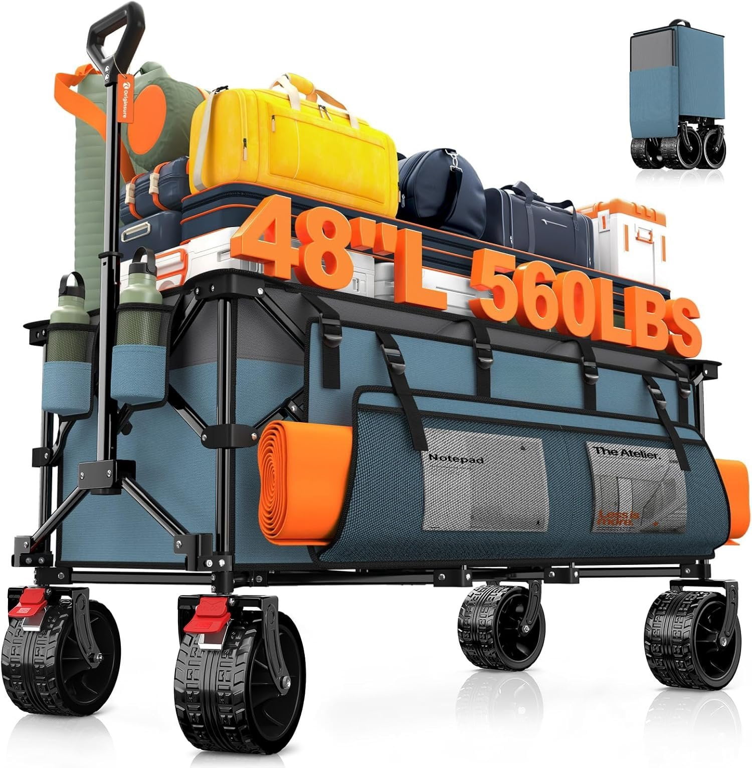 48" L Folding Beach Wagon Cart Foldable, 560lbs Weight Capacity 300L ...