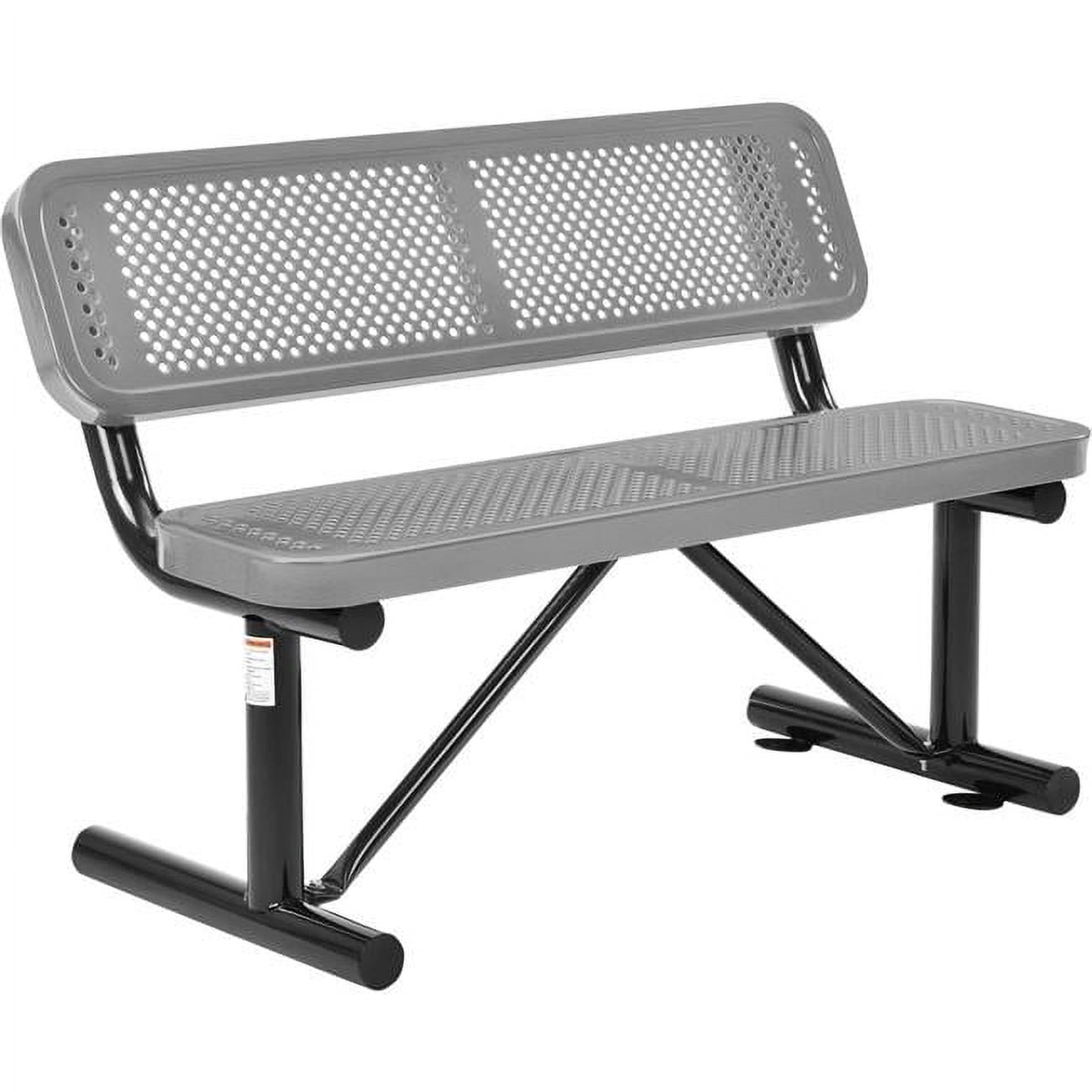 48"L Outdoor Steel Bench with Backrest, Perforated Metal, Gray ...