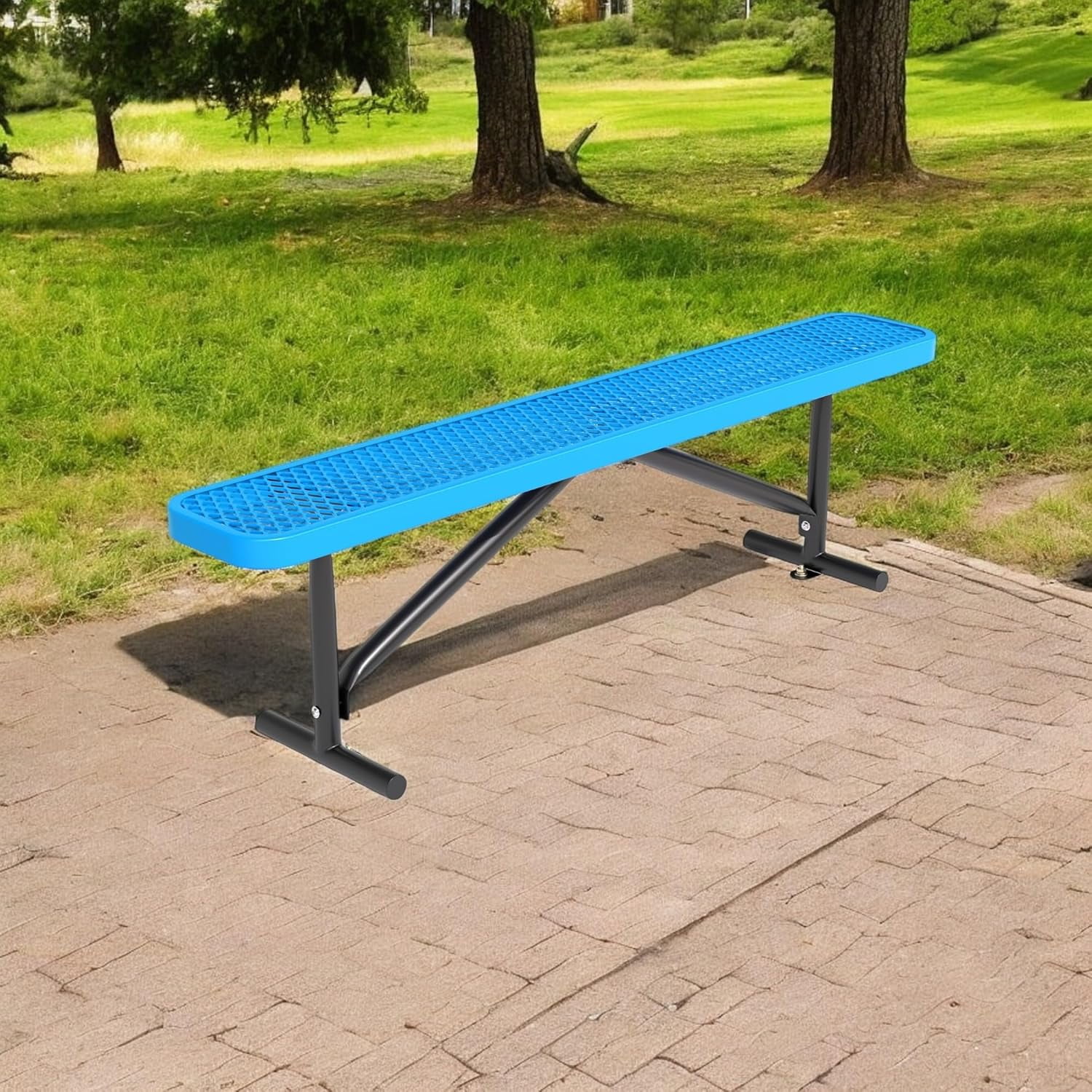 48" L Outdoor Steel Flat Bench, Heavy Duty Metal Park Bench for Outside ...