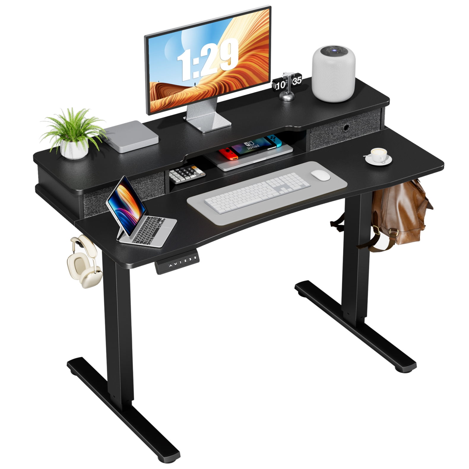 48"L Standing Desk with 2 Storage Drawers and Shelf,Electric Sit Stand ...