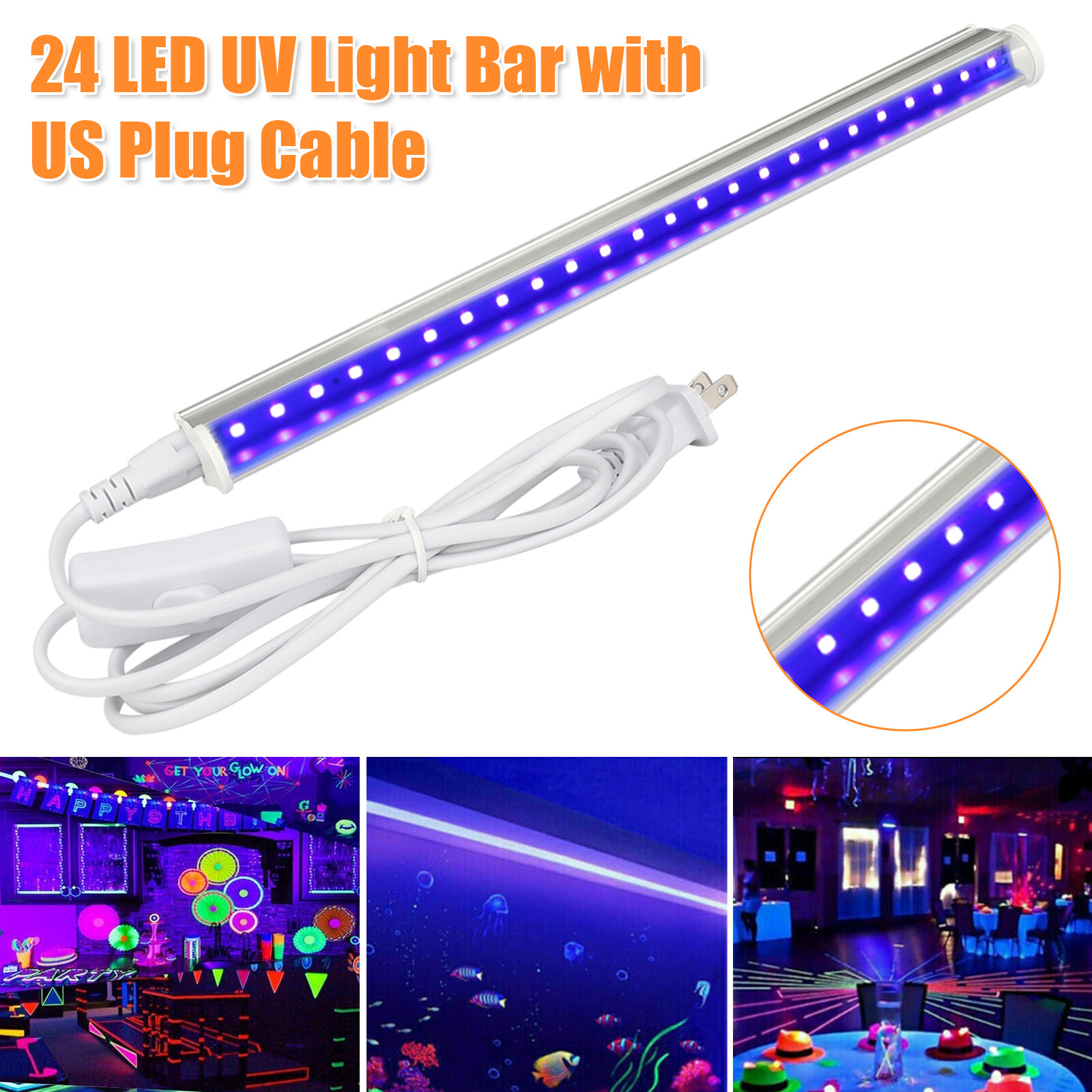 48 LED UV Light Bar Blacklight Fixtures Ultraviolet USB Lamp Strip DJ ...