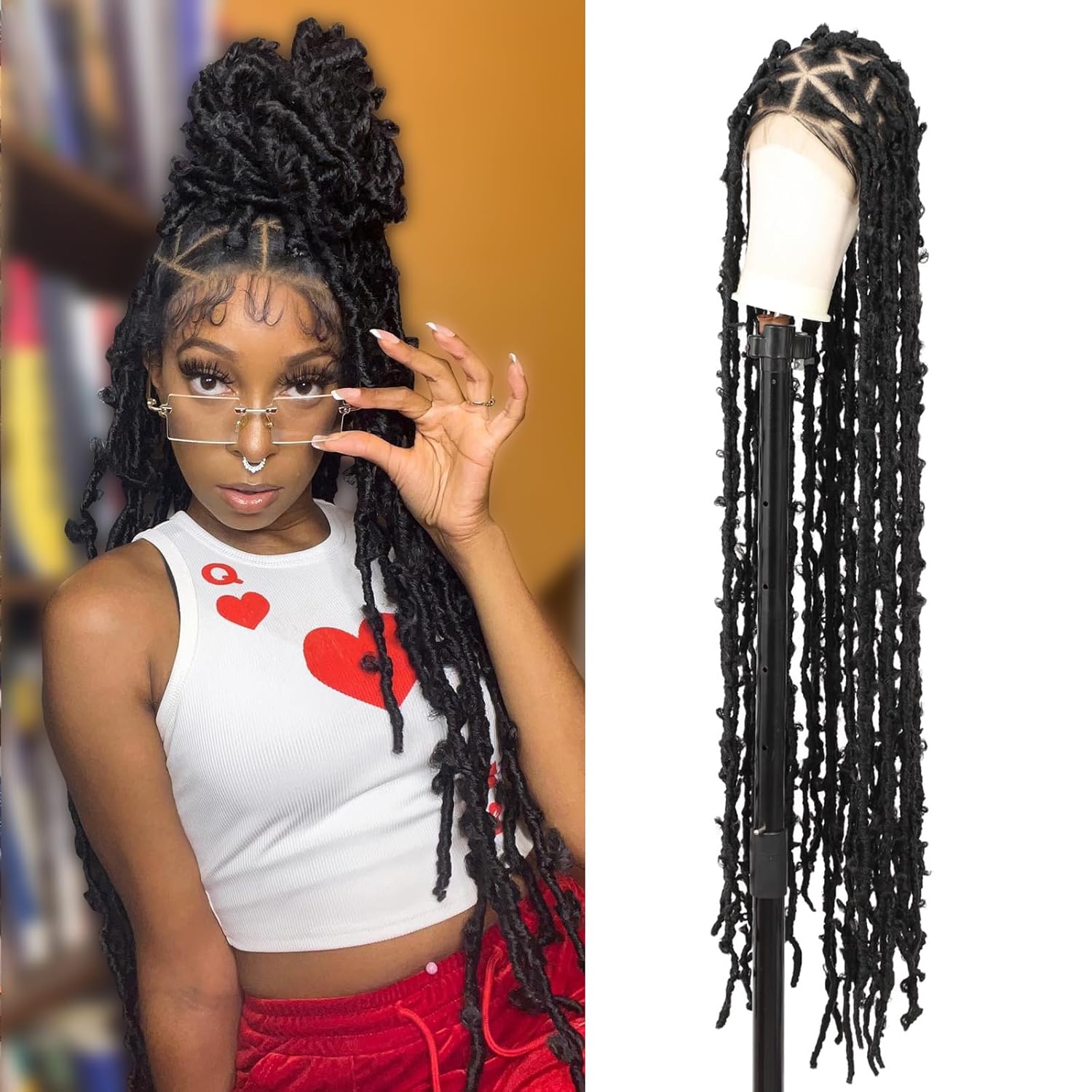 48" Locs Braided Wigs for Women Knotless Locs Braids Wigs with Baby ...