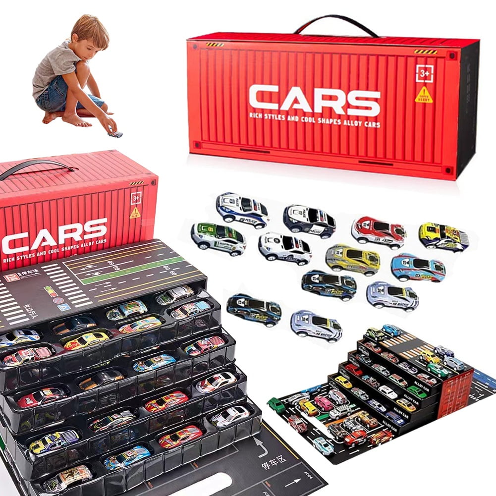 48 Mini Pull-Back Cars with Built-In Garage Set, Multiple Simulation ...