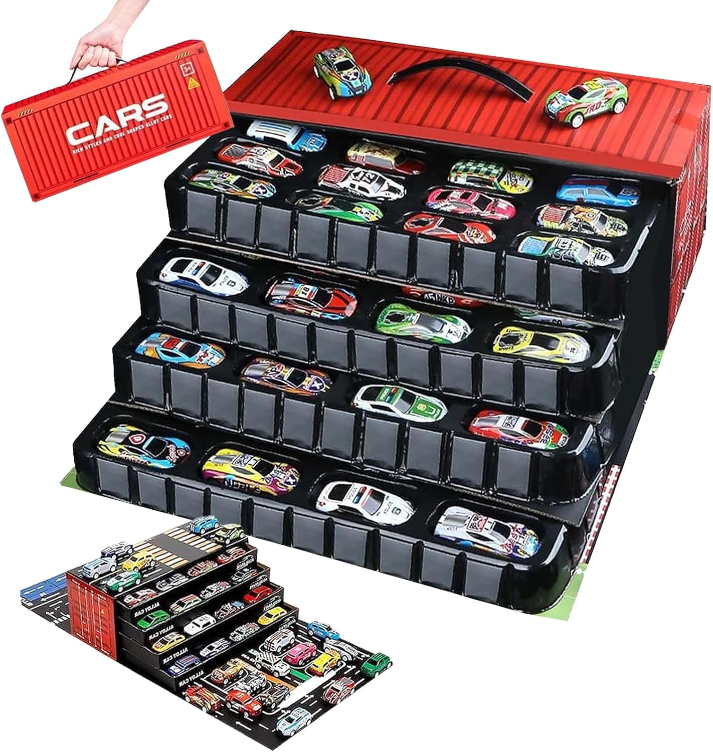48 Mini Pull-Back Cars with Built-in Garage Set, Metal Die-Cast Racing ...