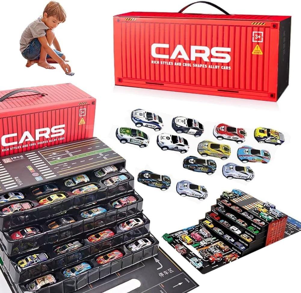48 Mini Pull-Back Cars with Built-in Garage Set, Multiple Simulation ...
