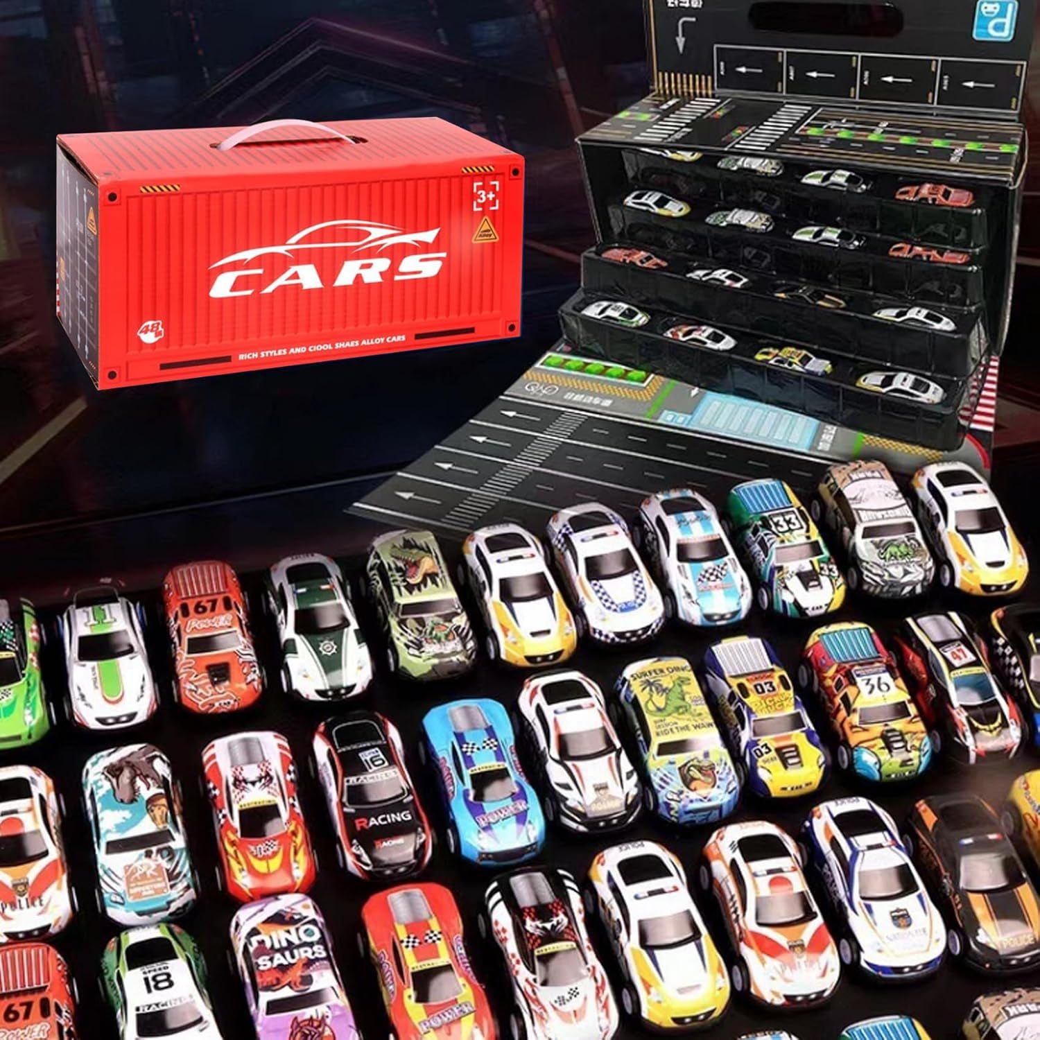 48 Mini Pull-Back Cars with Built-in Garage Set, Alloy Race Car Toy ...