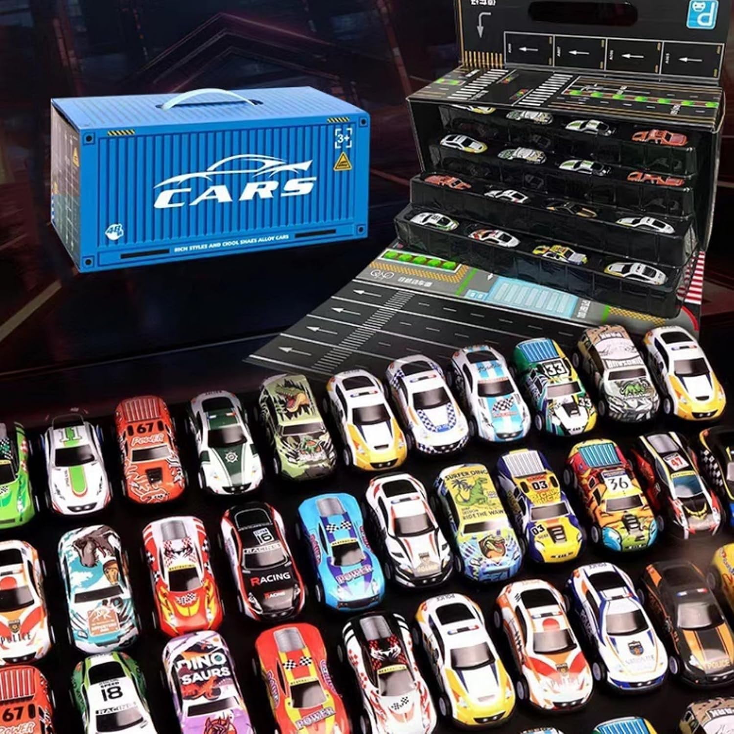 48 Mini Pull-Back Cars with Built-in Garage Set, Alloy Race Car Toy ...