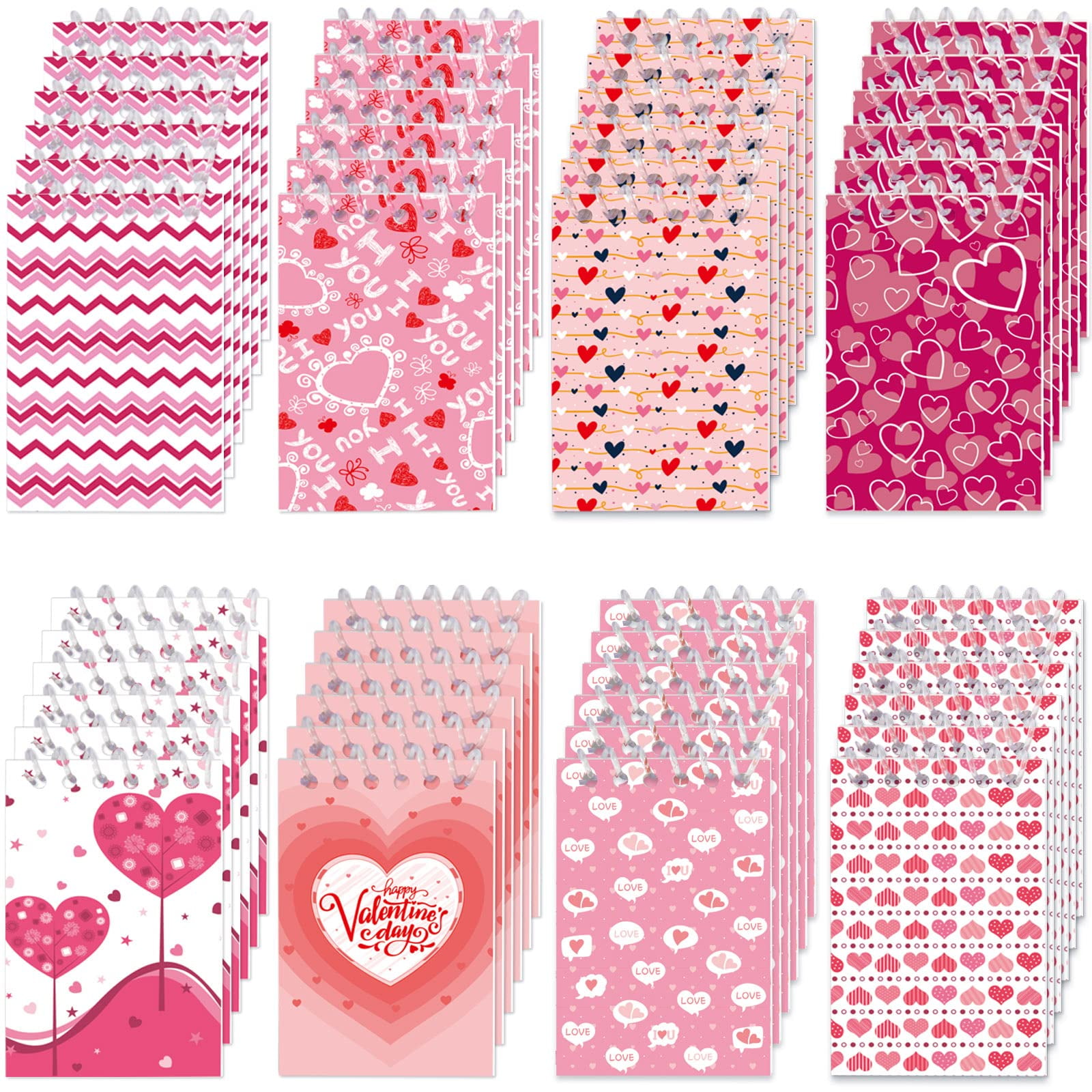48 Mini Valentines Day Notepads Spiral Notepads with Stickers Valentine ...