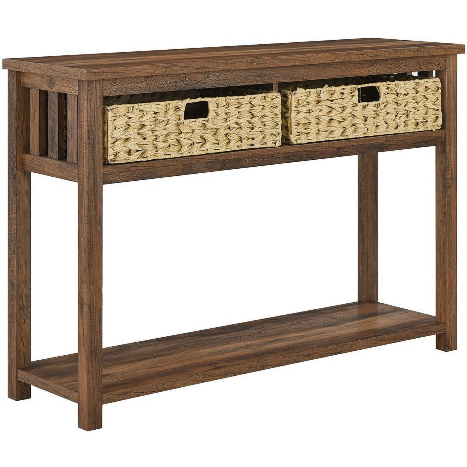 48" Mission Storage Entryway Table with 2-Rattan Baskets in Rustic Oak ...