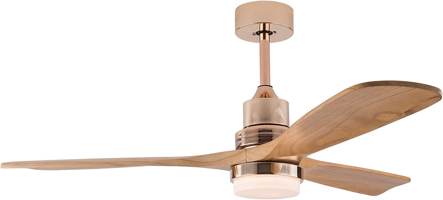 48" Modern Gold Ceiling Fan with Lights, 3 Wood Blades, Remote Control ...
