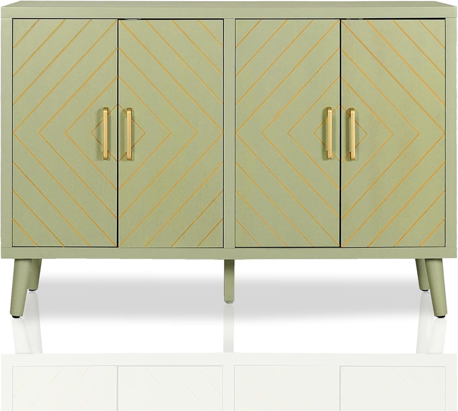 48" Modern Gold Trim Storage Buffet Cabinet - 4-Door Accent Sideboard ...