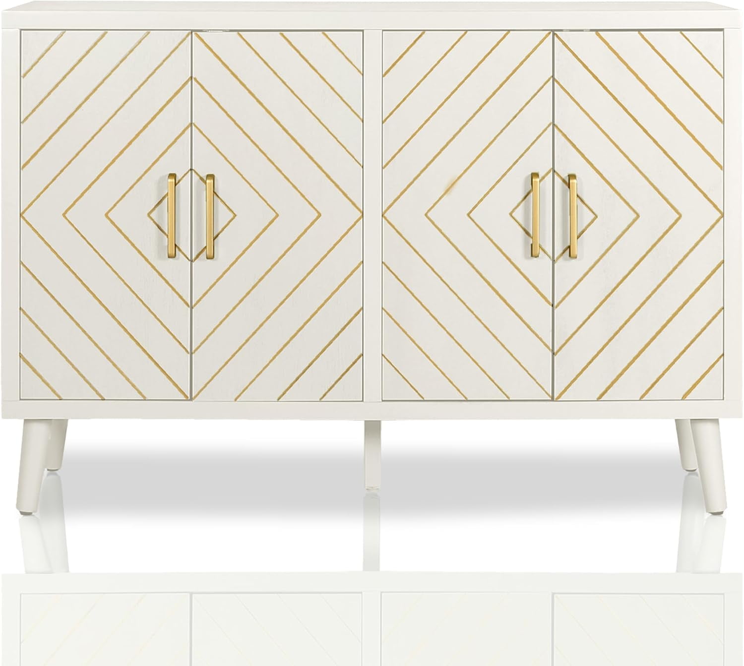 48" Modern Gold Trim Storage Buffet Cabinet - 4-Door Accent Sideboard ...