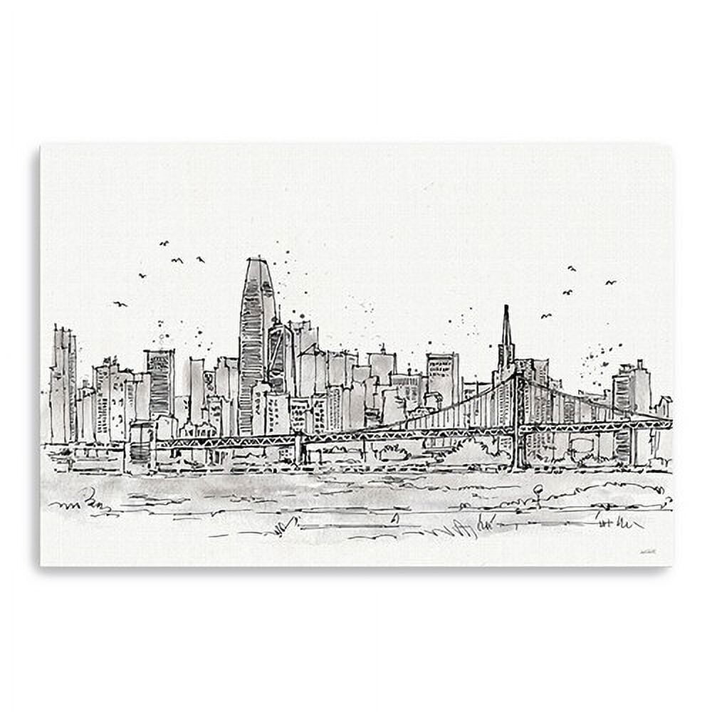 48" Monochrome City Skyline Sketch Canvas Wall Art - Walmart.com