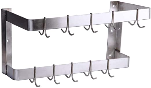 "48"" NSF Wall Mounted Restaurant Stainless Steel Double Pot Rack with ...
