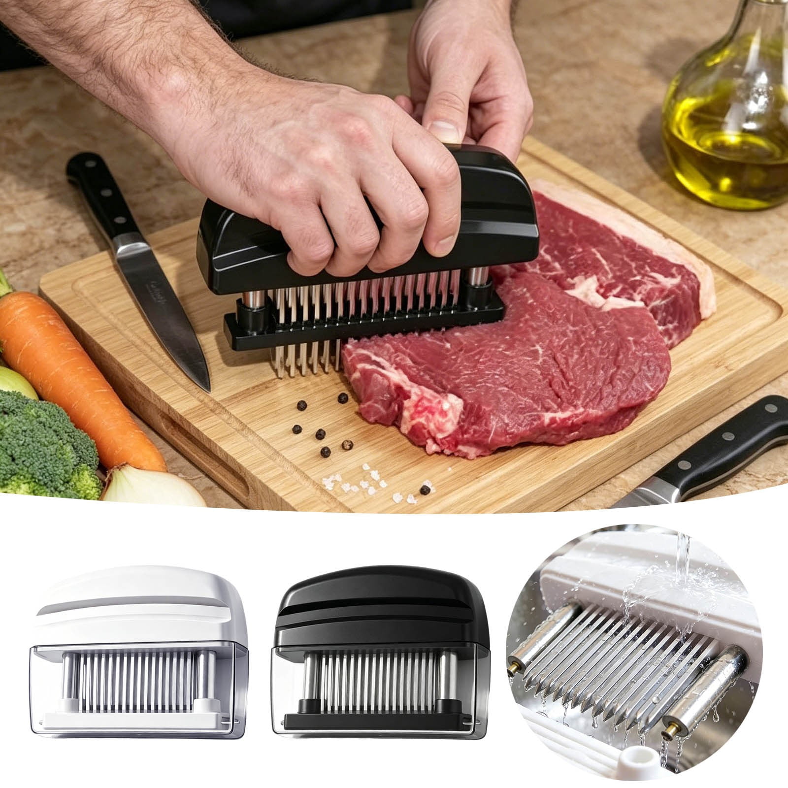 48 Needle Meat Tenderizer ABS Stainless Steel Handheld Tool for Beef ...