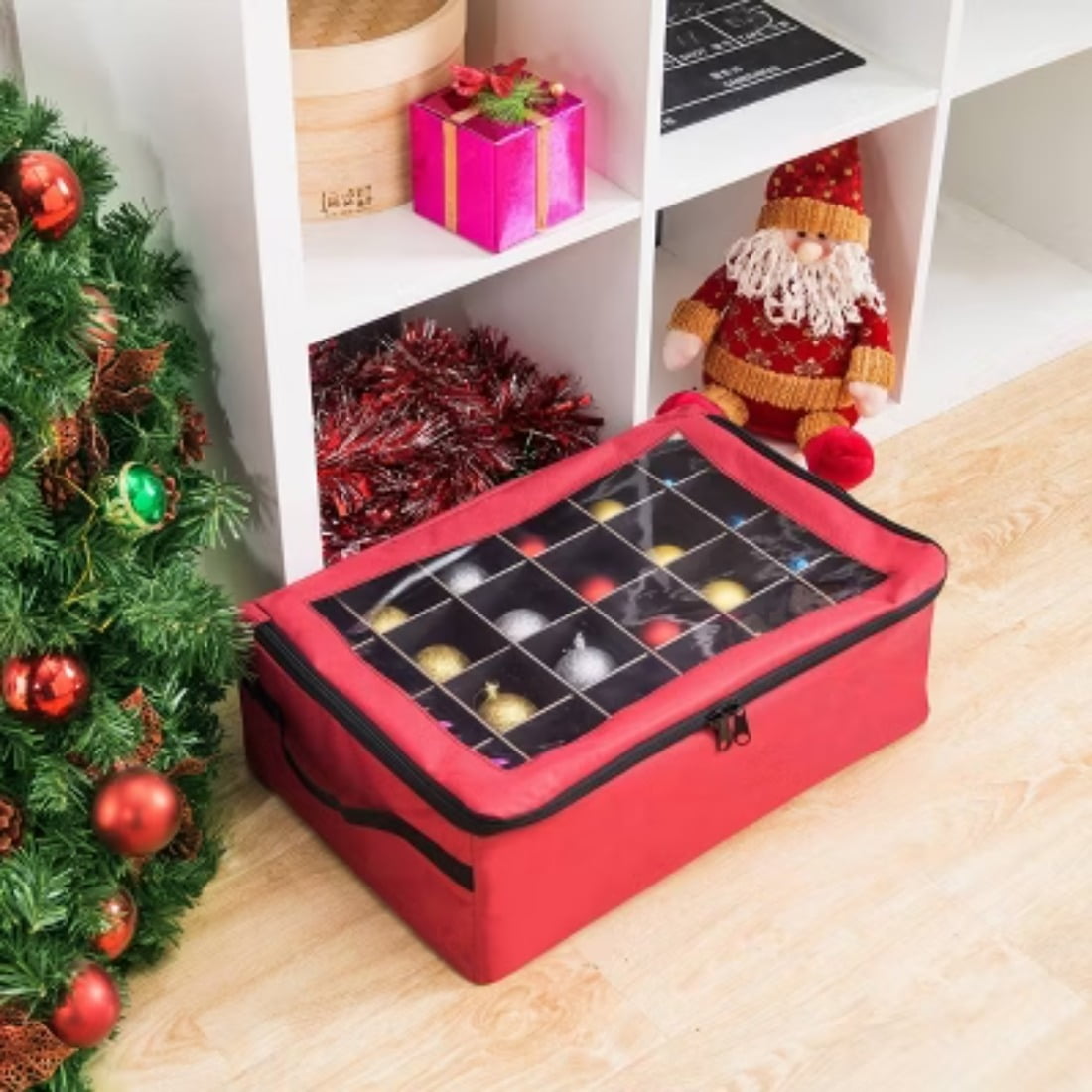 48 Ornament Storage Box Red with Black Trim, Rectangular with ...