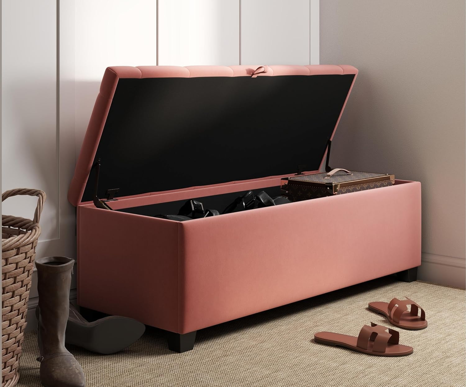 48" Ottoman with Storage, Velvet End of Bed Bench for Bedroom ...