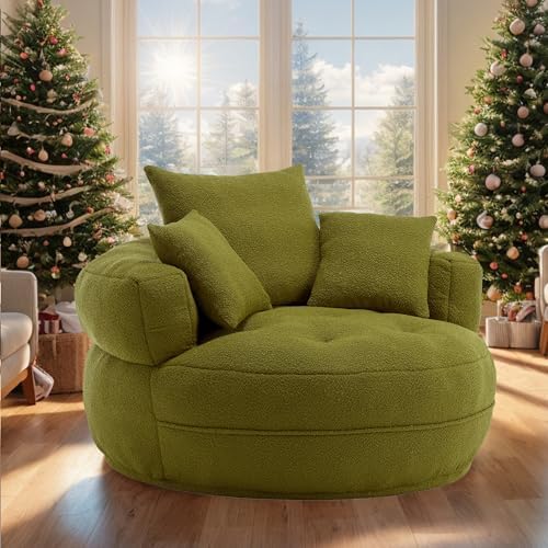 48“ Oversized Round Barrel Chair with 3 Pillows, Oversized Leisure ...