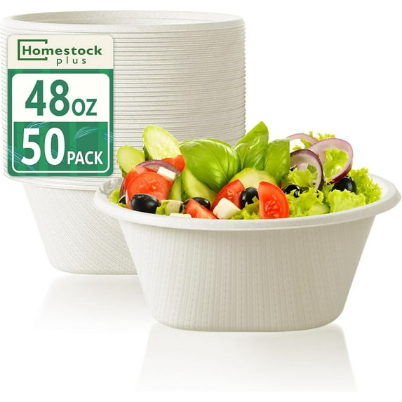 48 Oz Bowls Disposable - Heavy Duty Compostable Paper Bowls, Microwave ...