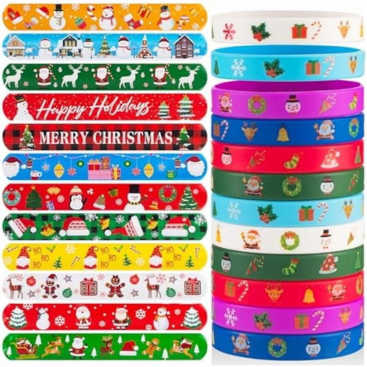48 PCS Christmas Slap Bracelets and Rubber Bracelets for Kids Holiday ...