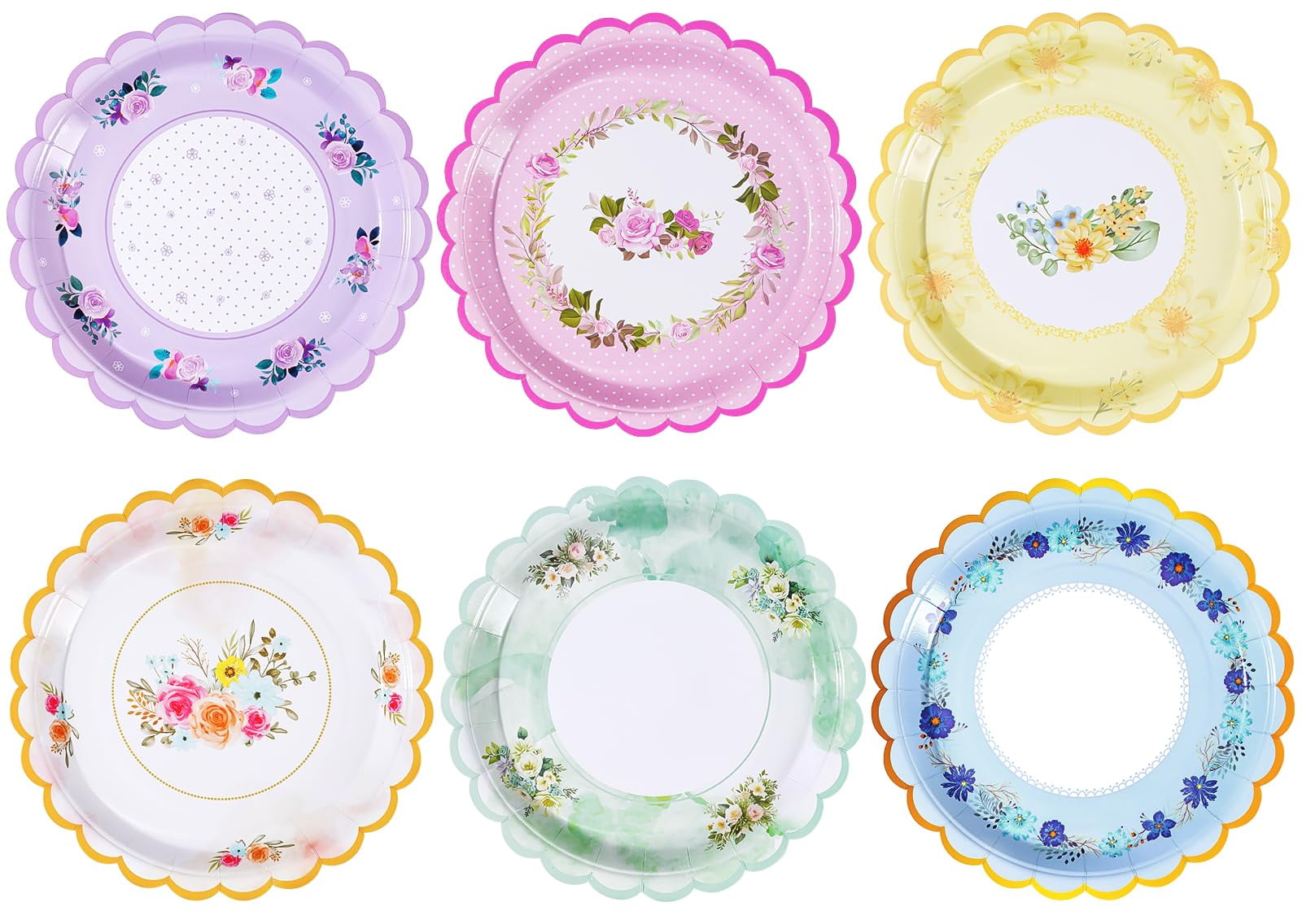 48 PCS Floral Paper MMF7 Plates for Tea Party Decorations, 7 inch ...