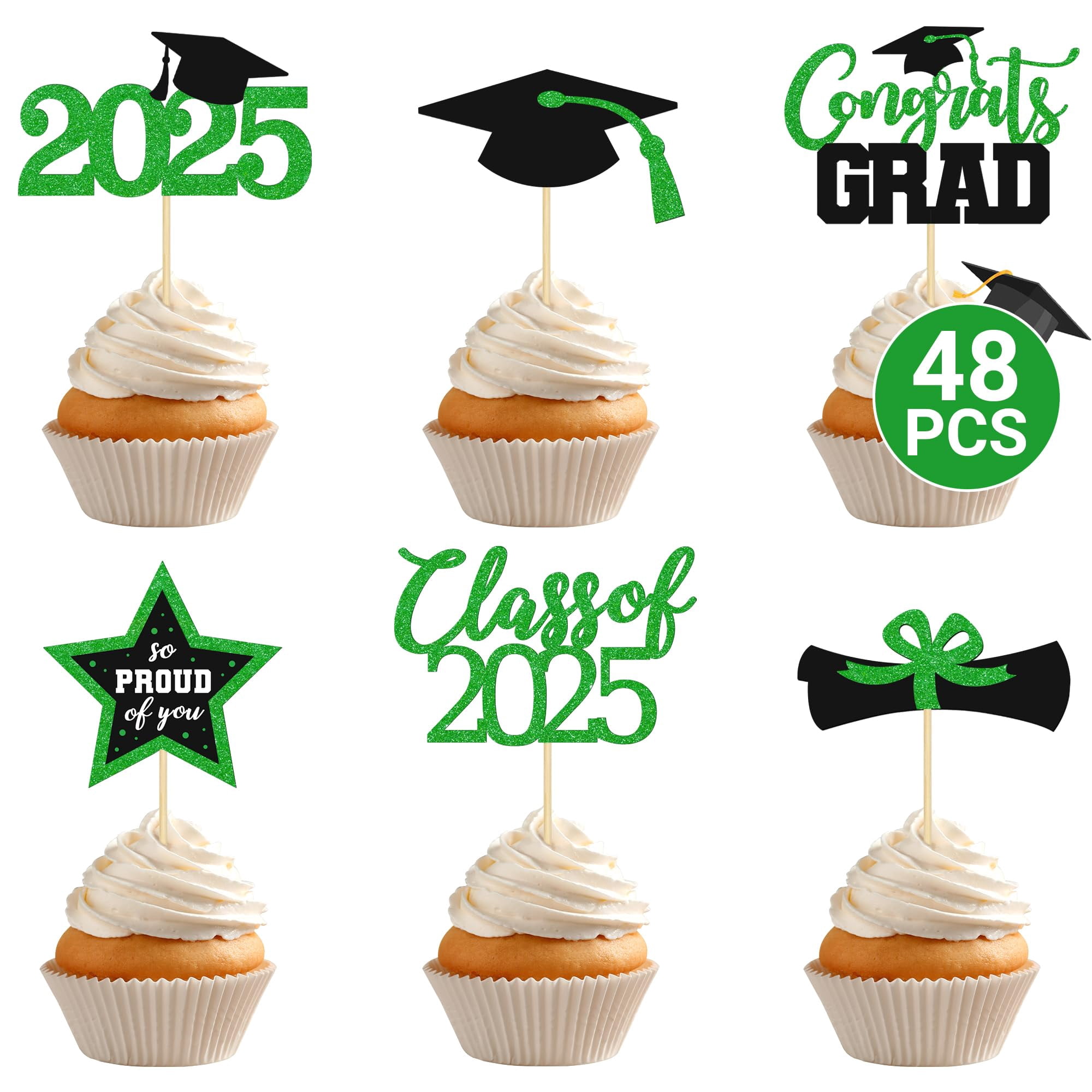 48 PCS Graduation Cupcake SSF20 Toppers 2025, 6 Style Graduation Cake ...