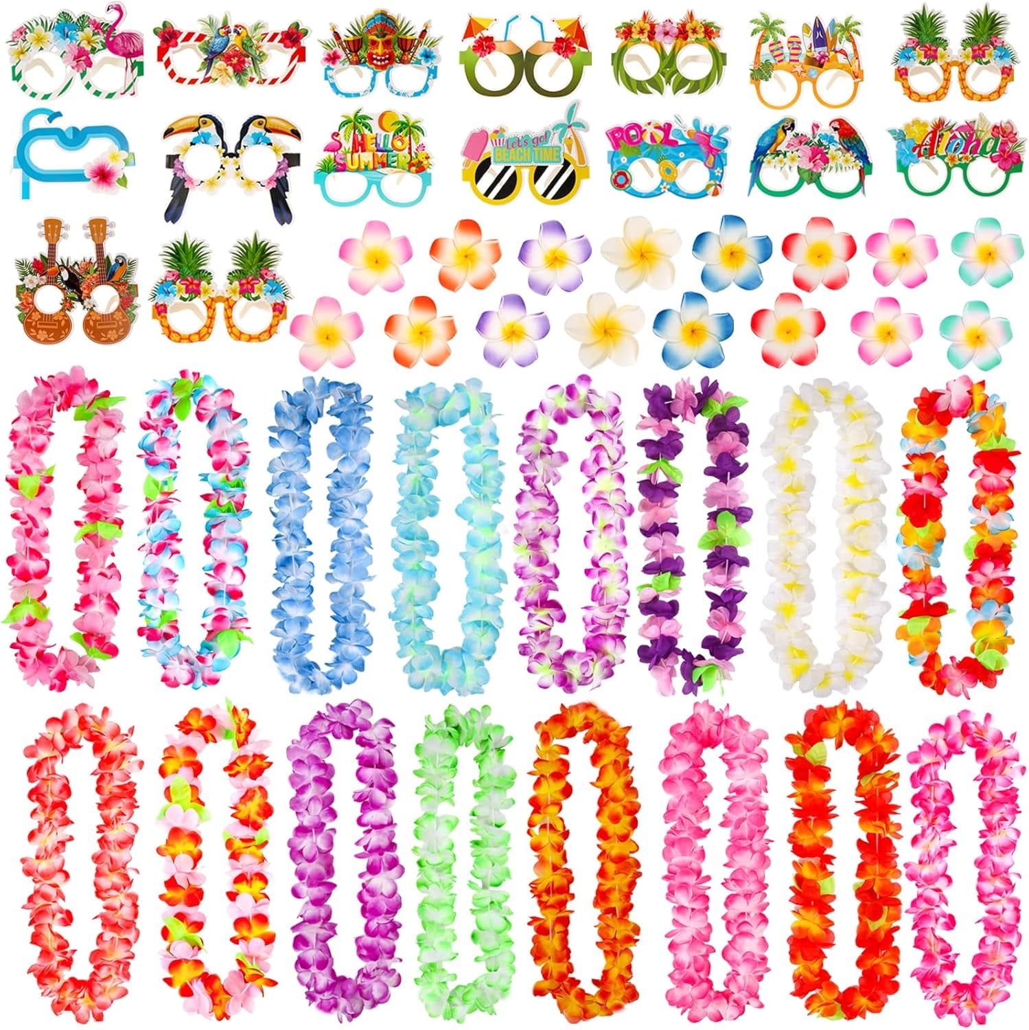 48 PCS Leis for Luau Party, Hawaiian Leis Bulk, Luau Party Glasses ...