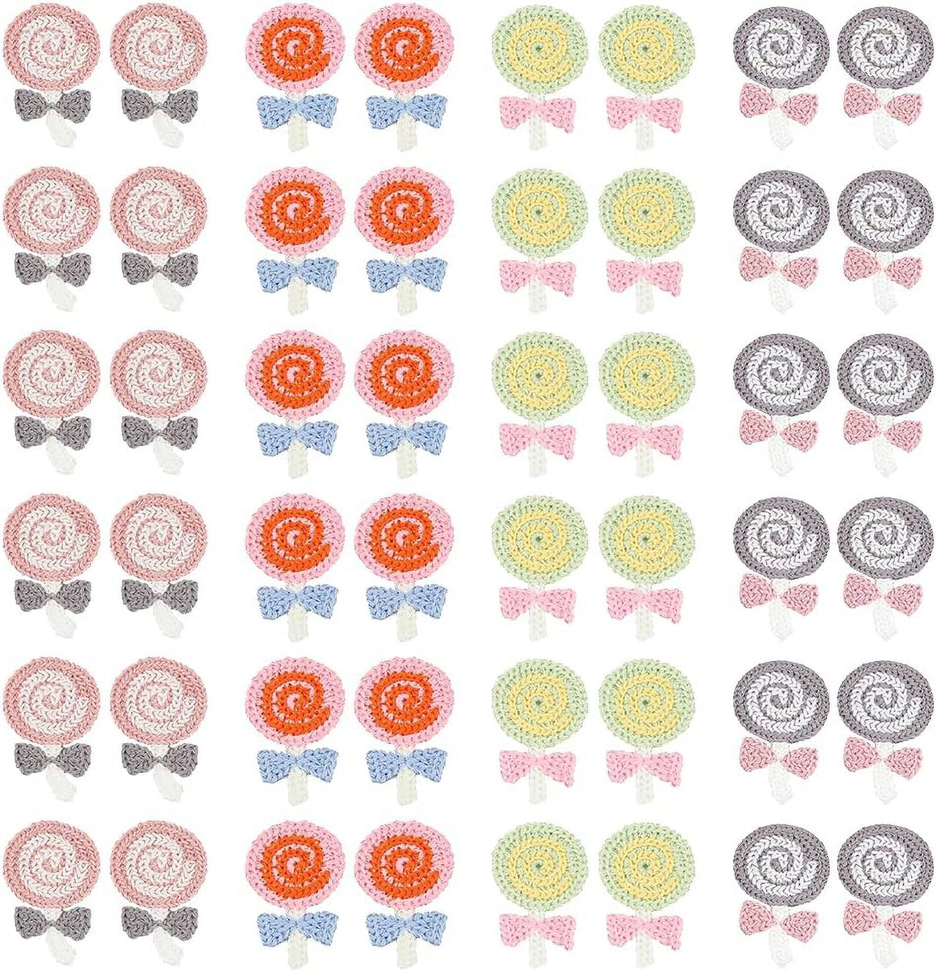 48 PCS Lollipop Crochet Patches 4 Colors Sew on Embroidered Applique ...